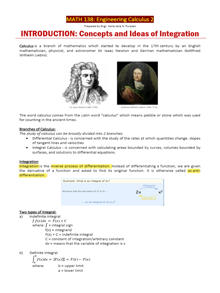 Engineering Calculus 2: Integration Concepts | PDF