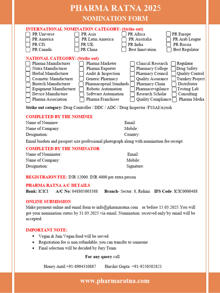 Pharma Ratna Nomination Form 2025 | PDF | Pharmaceutical Industry ...