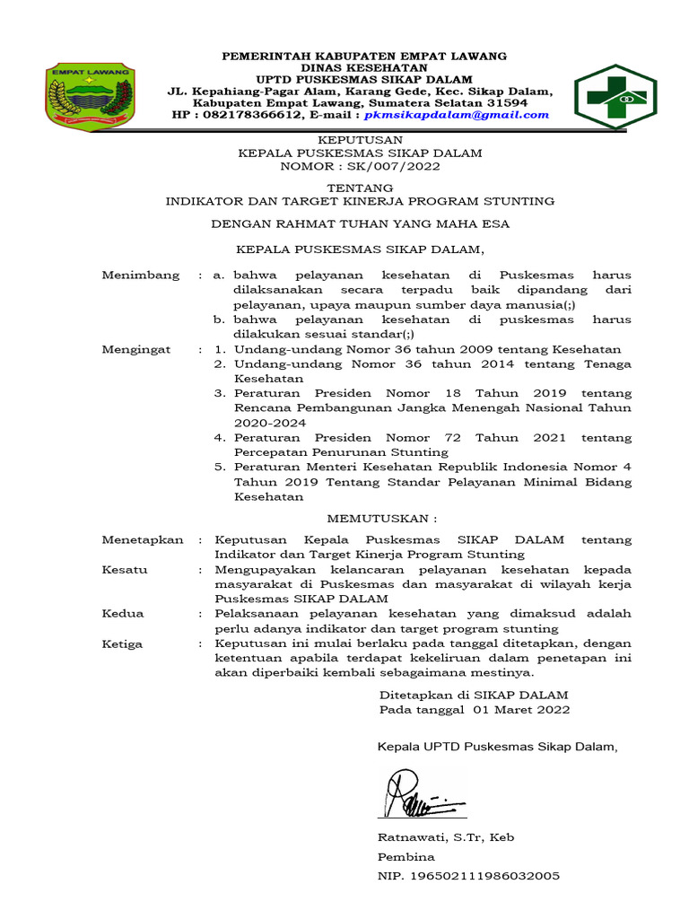 SK Indikator Stunting | PDF