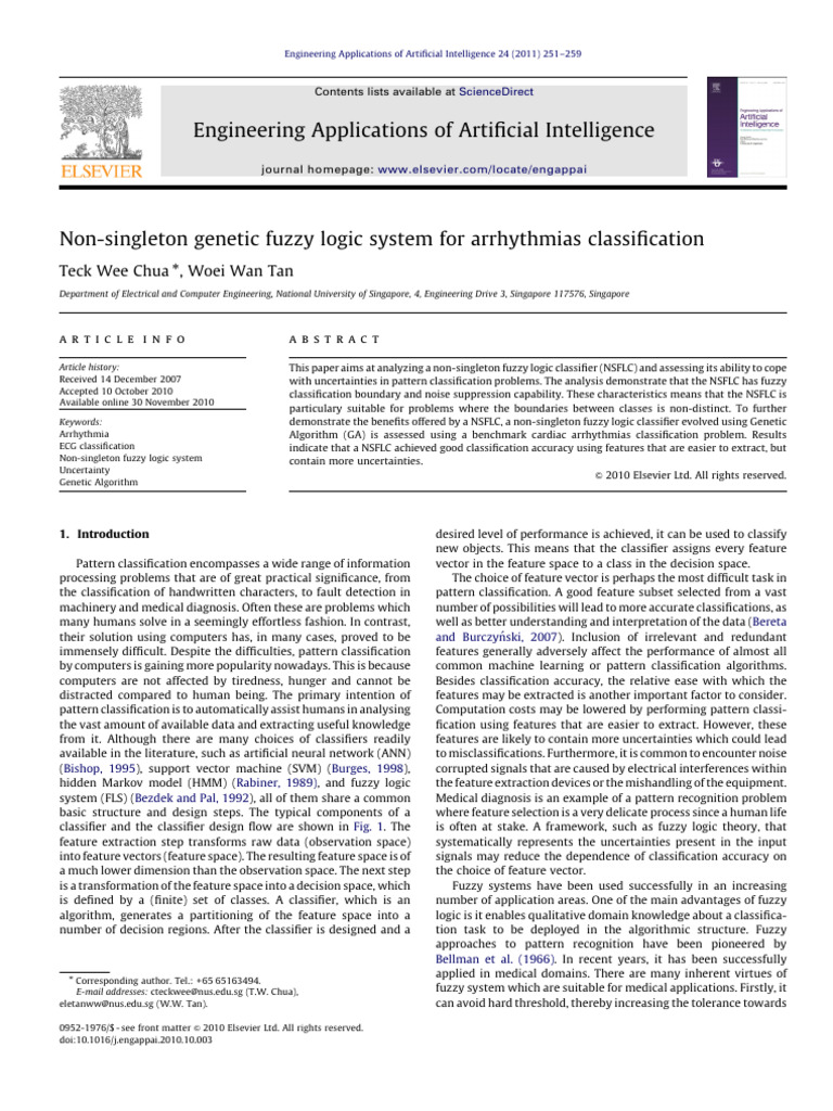 Non-singleton genetic fuzzy logic system for arrhythmias classification | PDF | Fuzzy Logic ...