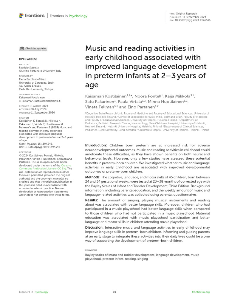 Música - Music and Reading Activities in Early Childhood Associated ...