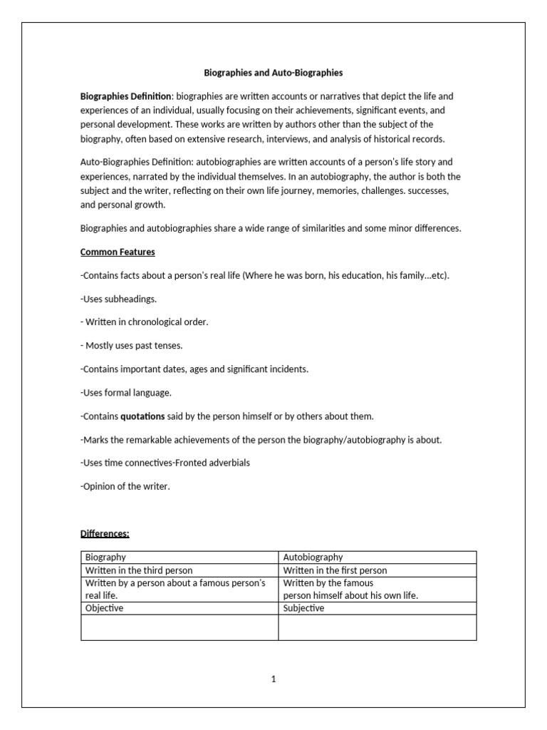 Biography Vs Autobiography | PDF | Biography