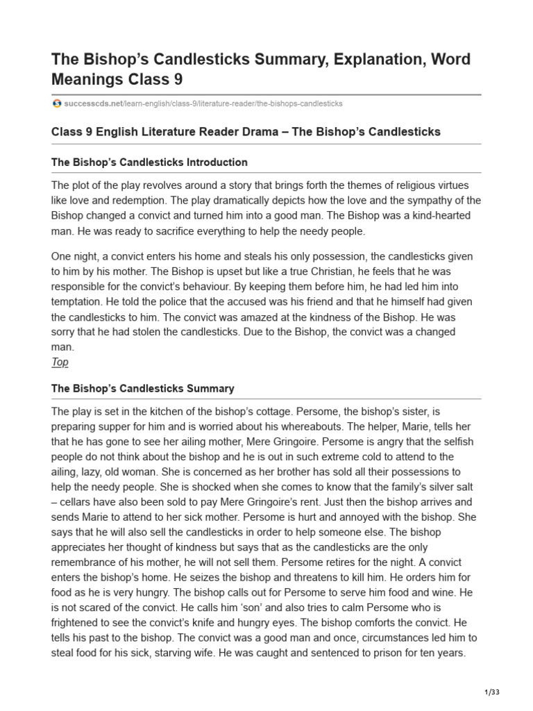 The Bishop's Candlesticks Summary & Analysis | PDF