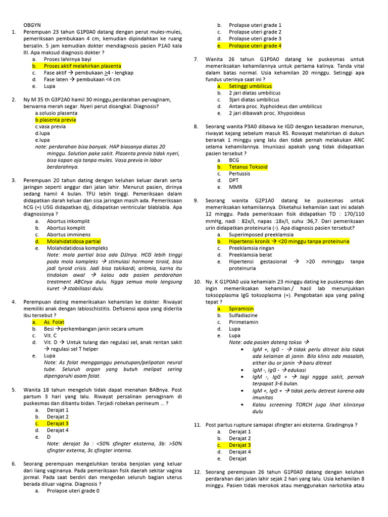 Pembahasan LATIHAN SOAL OBGYN CBT - BATCH 1 | PDF