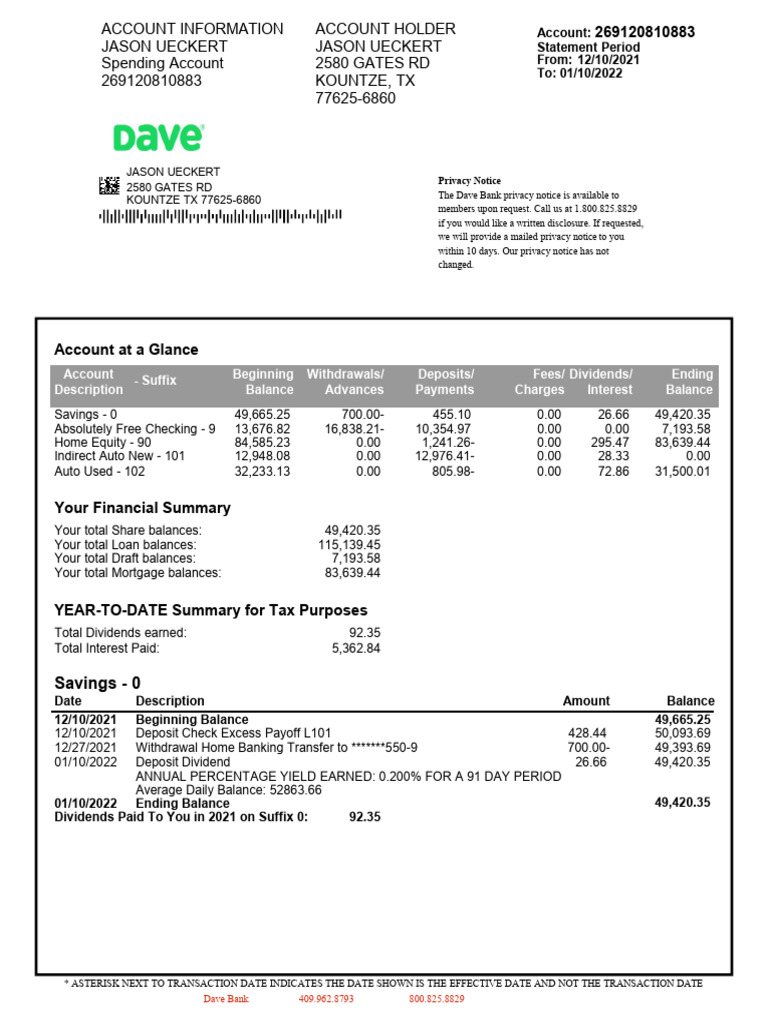 (Backup) New Dave Brande Statement 1 | PDF | Overdraft | Financial Services