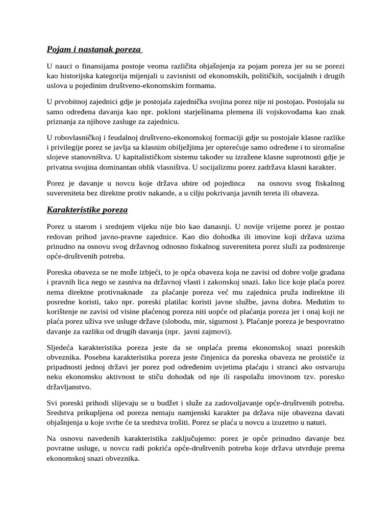 Pojam I Nastanak Poreza | PDF