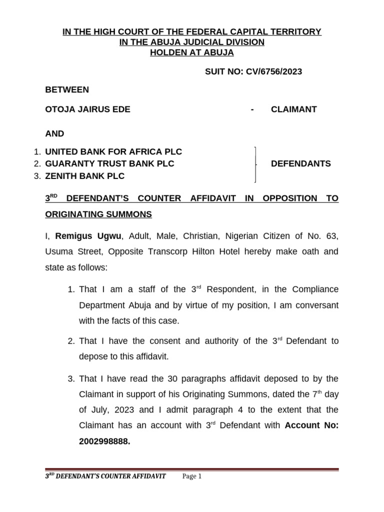 Counter Affidavit on Account Dormancy | PDF | Burden Of Proof (Law ...