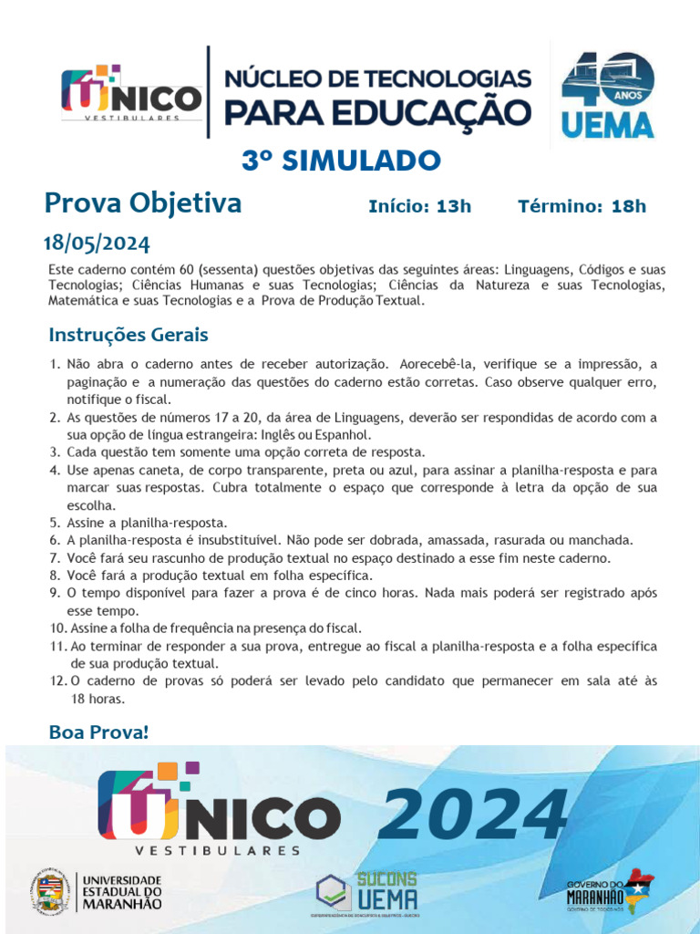 1º Simu UEMA - 2024 | PDF | Os Estados Unidos | Pressão