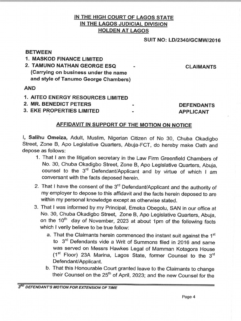 Affidavit in Support of Motion For Extension of Time (Eke Properties) | PDF