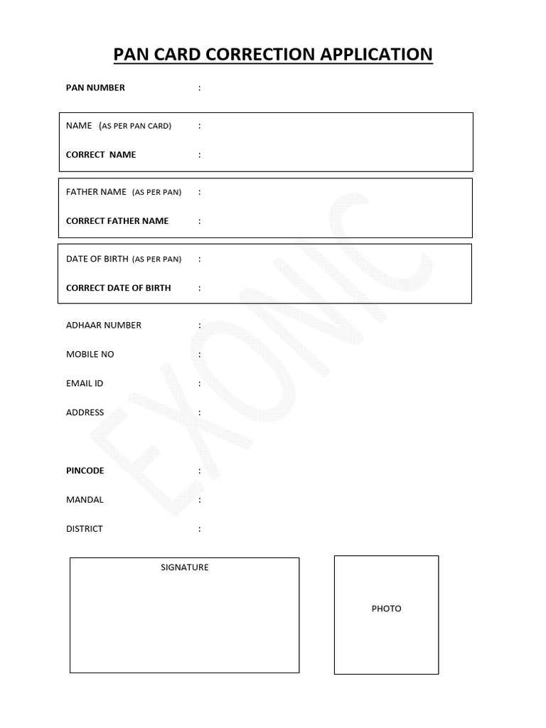 Pan Card Correction Application | PDF