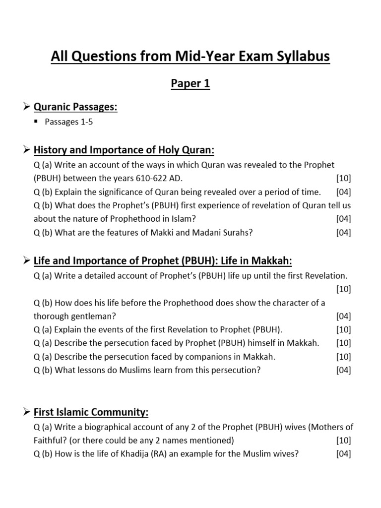 All Questions (Grade 9) - New | PDF | Prophets And Messengers In Islam ...
