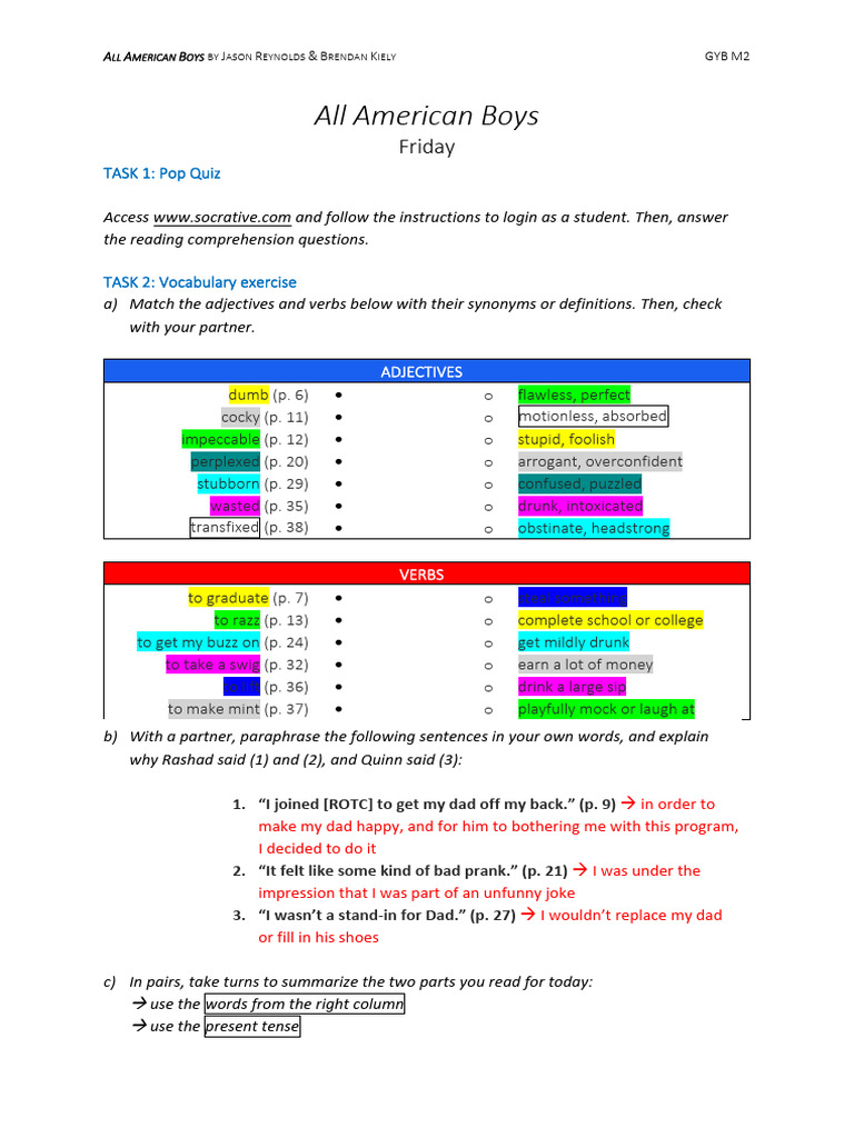All - American - Boys - Friday - Key | PDF | Linguistics