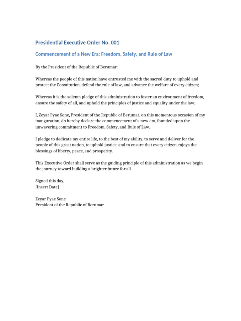 Presidential Executive Order No 001 | PDF