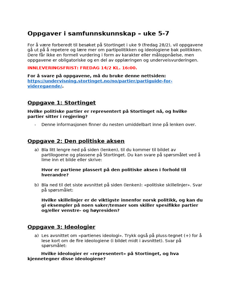 Oppgaver - Den Politiske Aksen Og Ideologier | PDF
