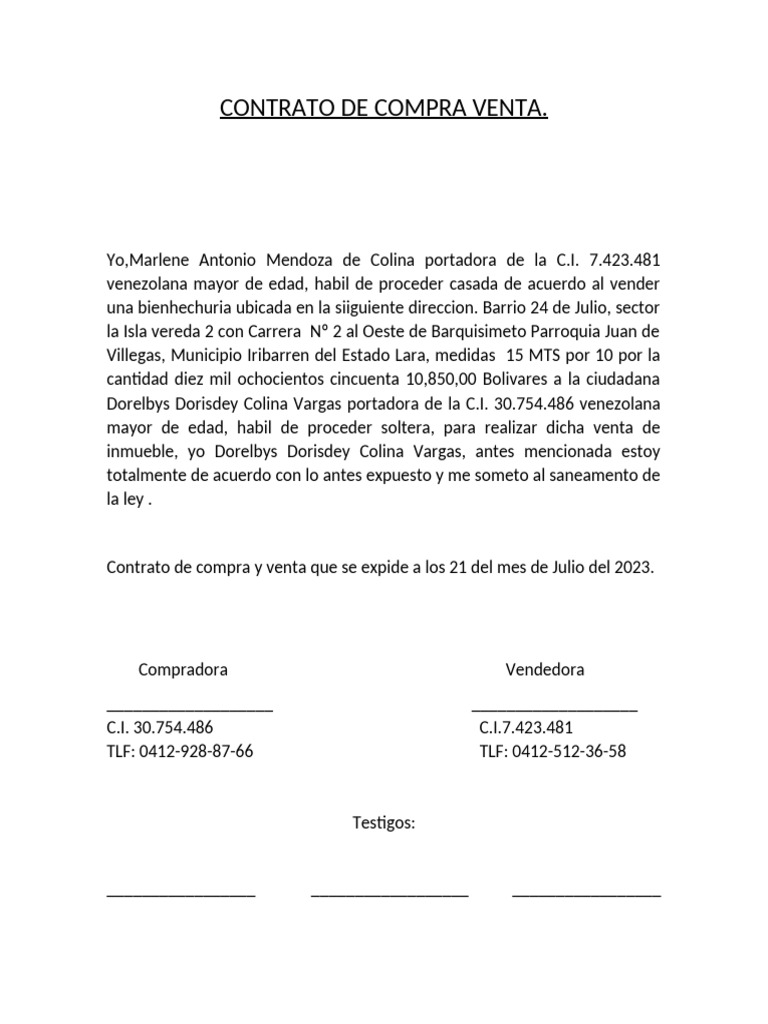 Contrato de Compra Venta | PDF