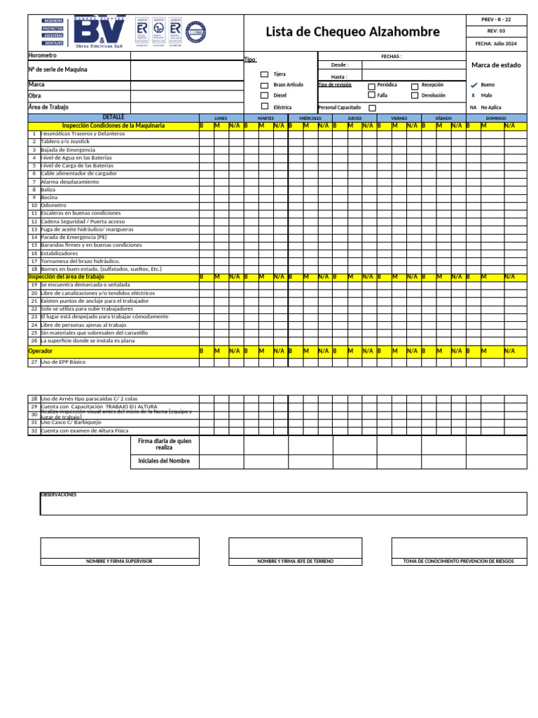 Lista de Chequeo de Seguridad en Altura | PDF