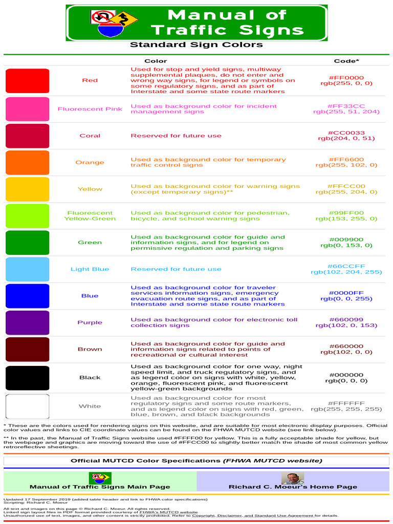 Manual of Traffic Signs - Sign Colors | PDF | Rgb Color Model | Color