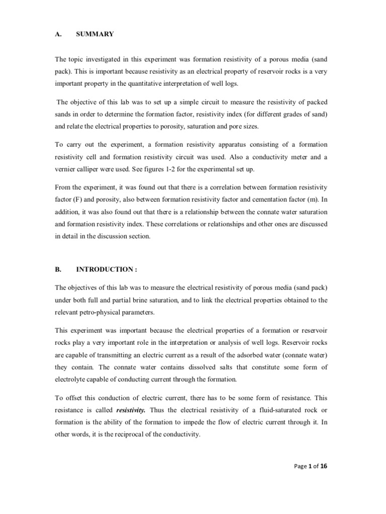 Formation Resistivity | PDF | Porosity | Electrical Resistivity And Conductivity