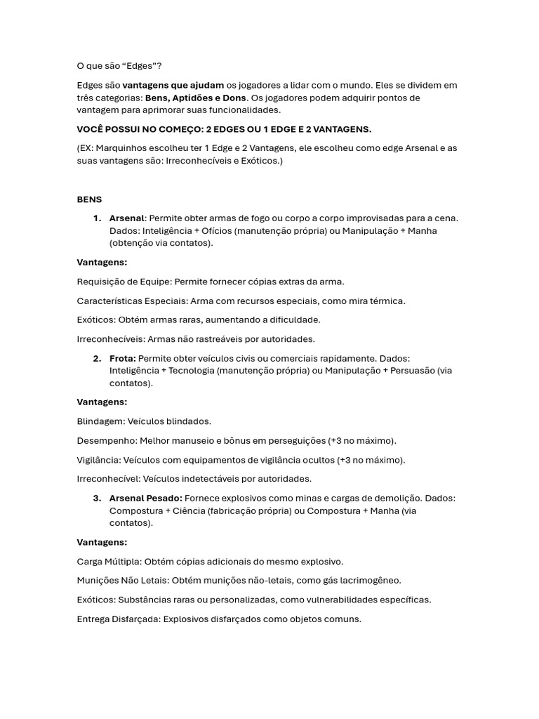 Edges, Vantagens e Desvantagens - RPG Wod HTR | PDF | Veículo aéreo não ...