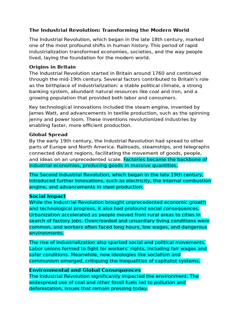 Industrial Revolution: Key Transformations | PDF | Industrial ...