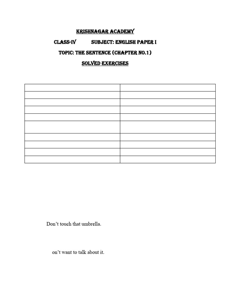 English Sentence Exercises for Class IV | PDF