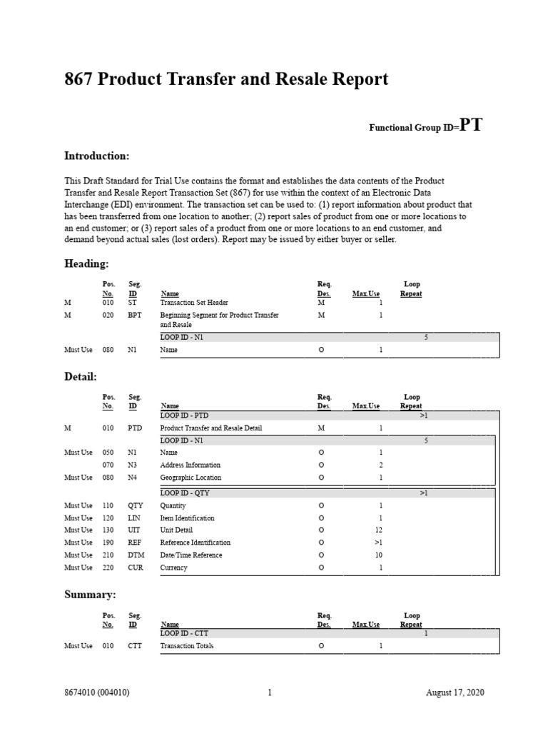 EDI 867 Product Transfer Report | PDF | Identifier | Quantity