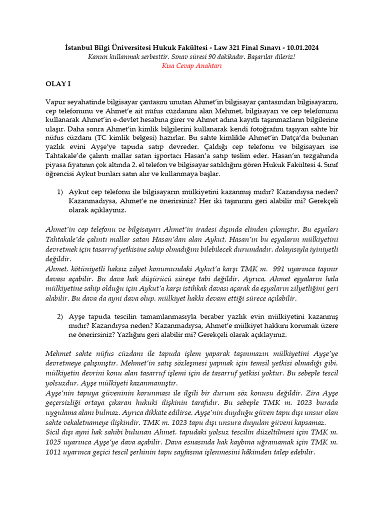 10 Ocak 2024 Law 321 Finali - Kısa CA | PDF