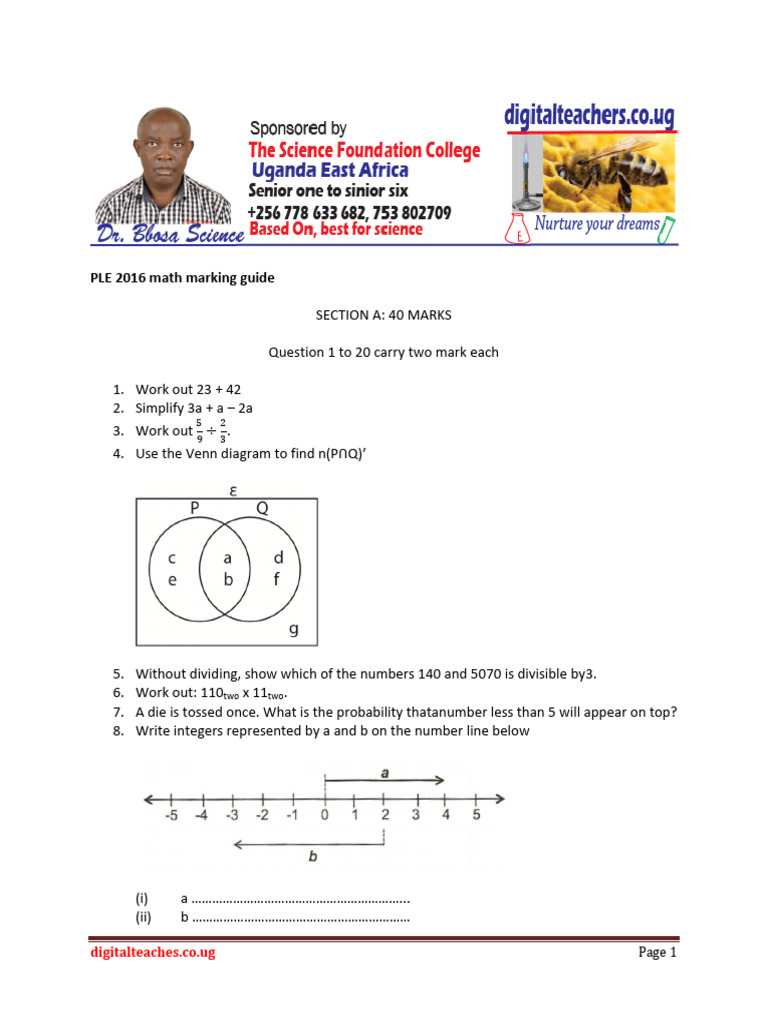 PLE 2016 Math Marking Guide 1 | PDF | Mathematics | Arithmetic