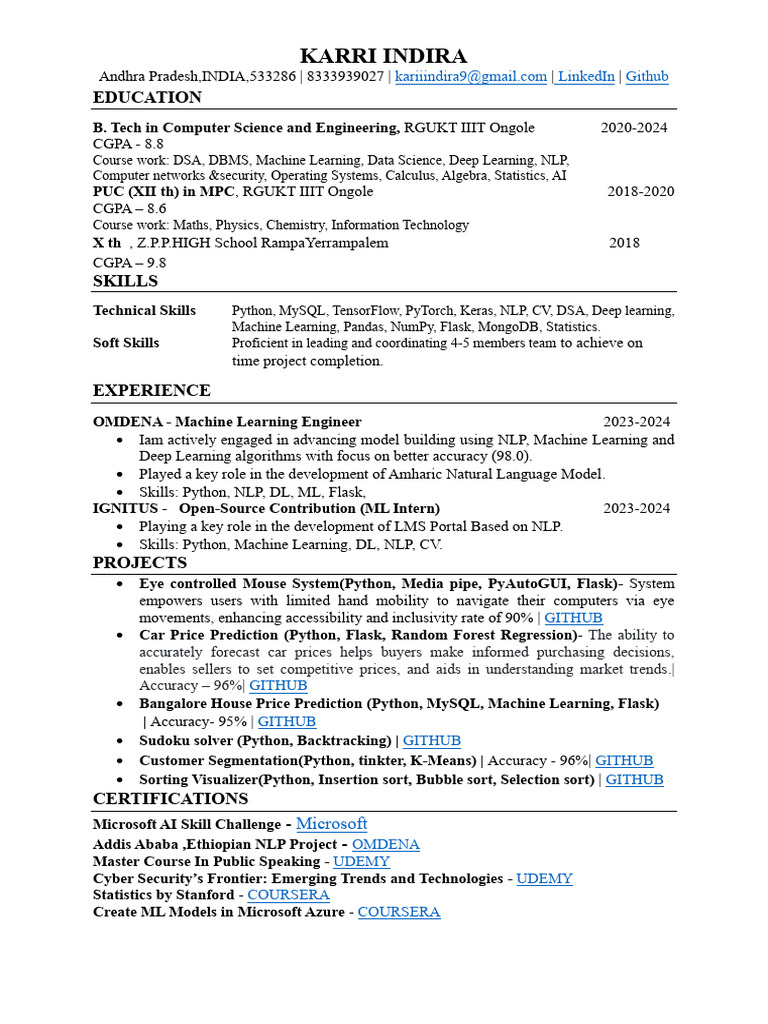 indu_resume (1) | PDF | Machine Learning | Python (Programming Language)