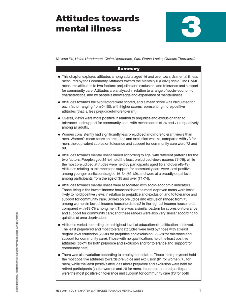 HSE2014 Ch3 Attitudes Towards Mental Illness | PDF | Mental Disorder | Major Depressive Disorder