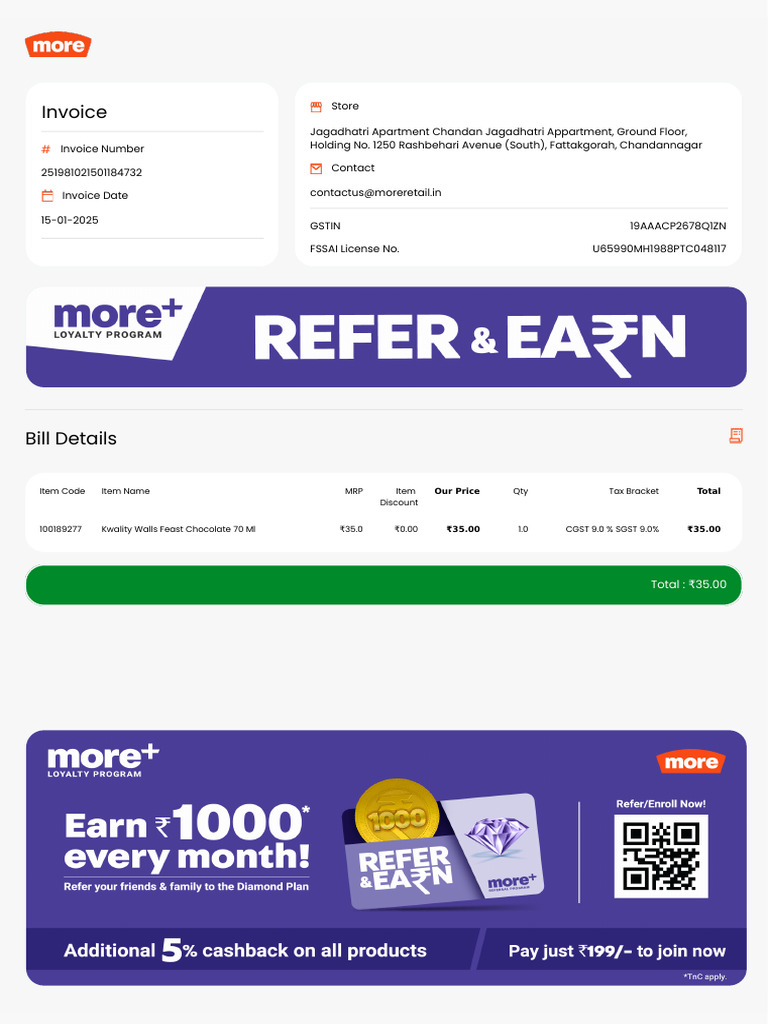 Invoice: Item Code MRP Item Discount Qty Tax Bracket Item Name | PDF ...