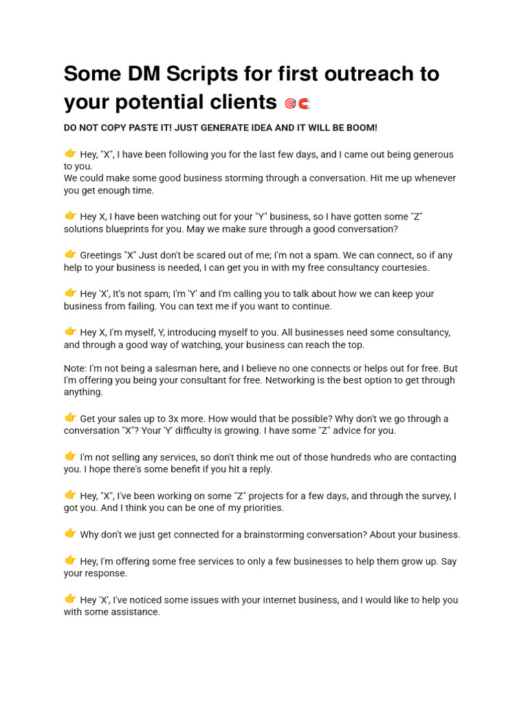 Effective DM Scripts for Client Outreach | PDF