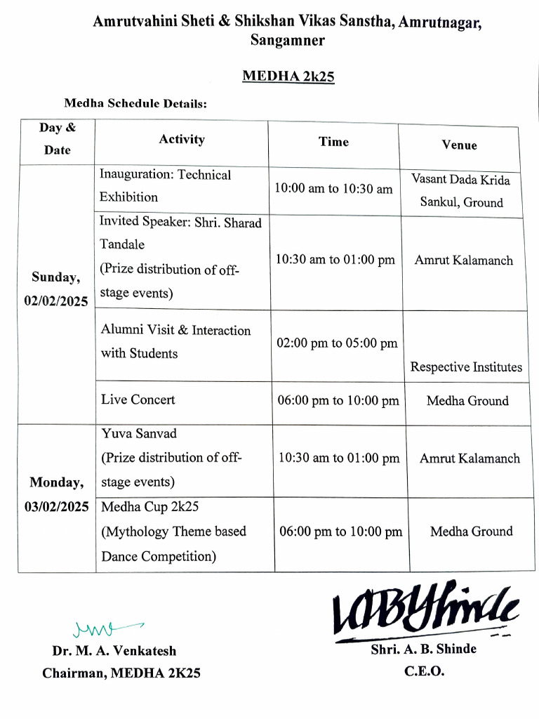 Medha Schedule | PDF