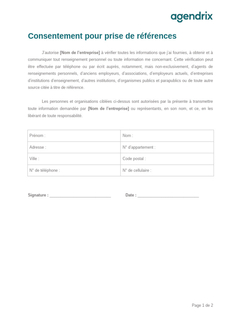 Consentement pour références professionnelles | PDF