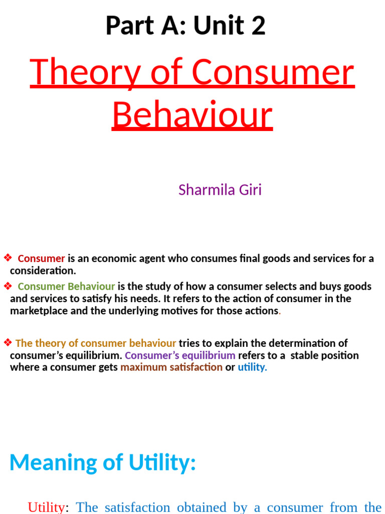 Theory Of Consumer Behaviour Explained Pdf Utility Economic Surplus