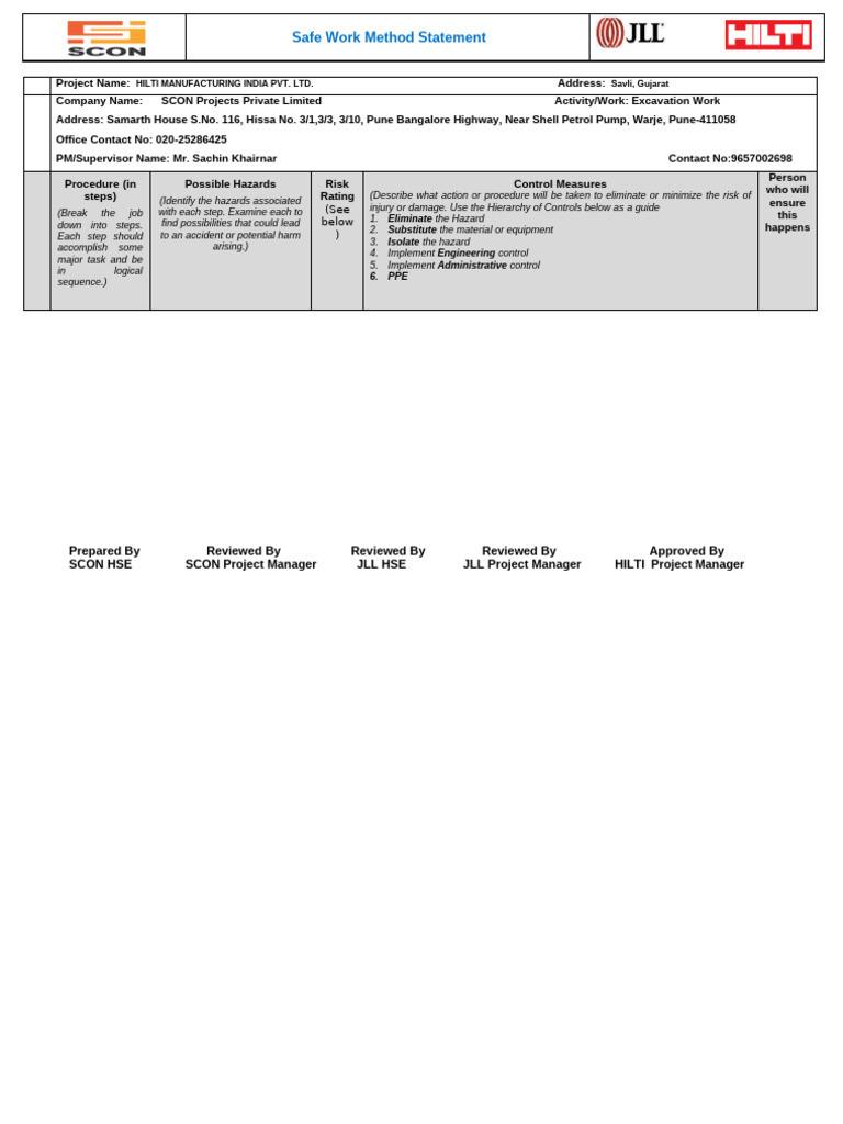12.SWMS of Excavation Work | PDF | Personal Protective Equipment | Safety
