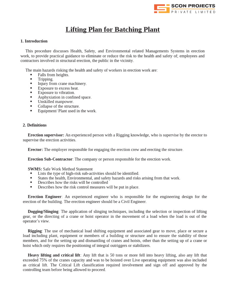 Lifting Plan For Batching Plant | PDF | Crane (Machine)