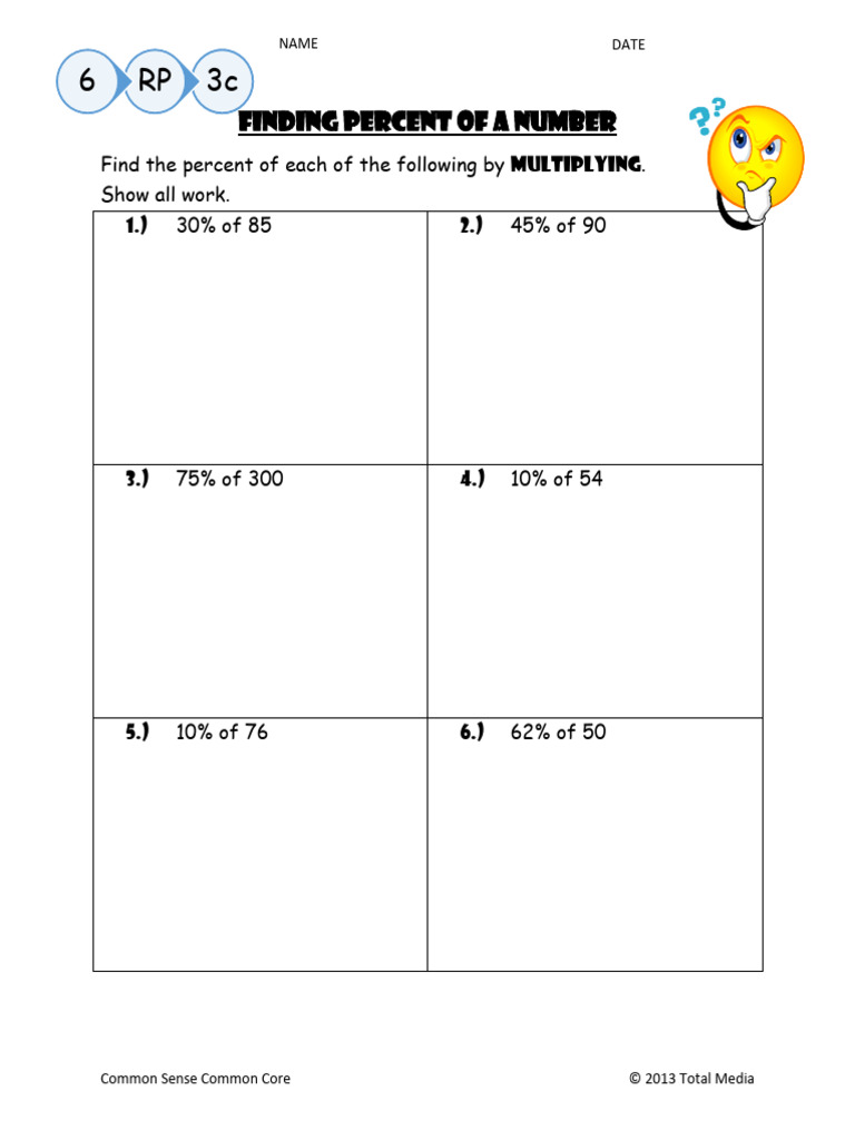 Finding Percent of A Number: Multiplying | PDF