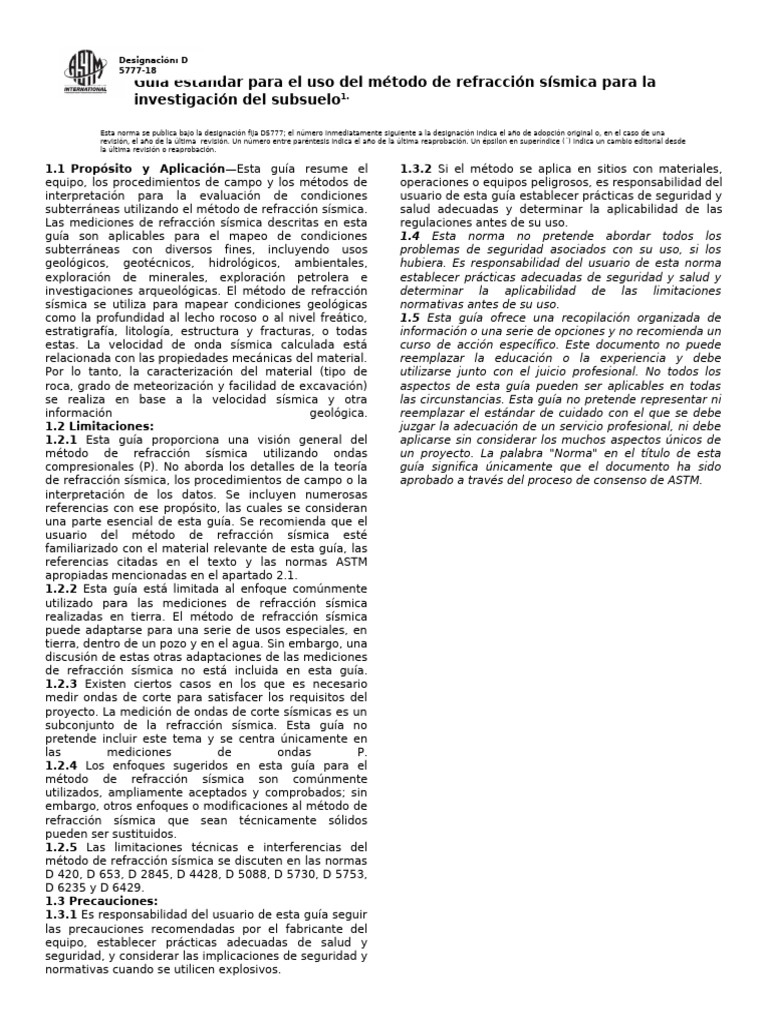 Refracción sísmica-ASTM D 5777 (Español) | PDF | Sismología | Refracción