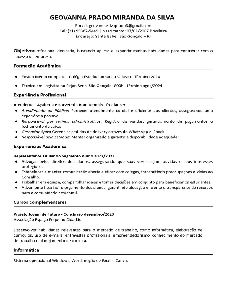 3 - Cúrriculo Geovanna Mirando Loava | PDF