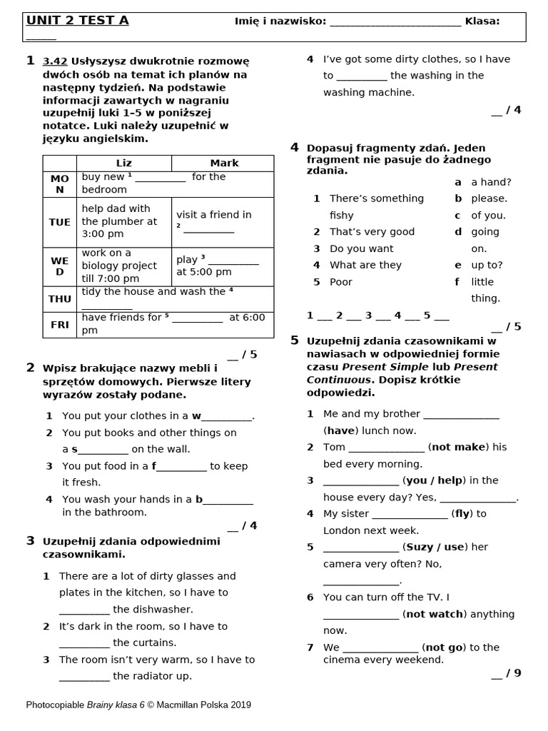 brainy klasa 6 unit 2 | PDF