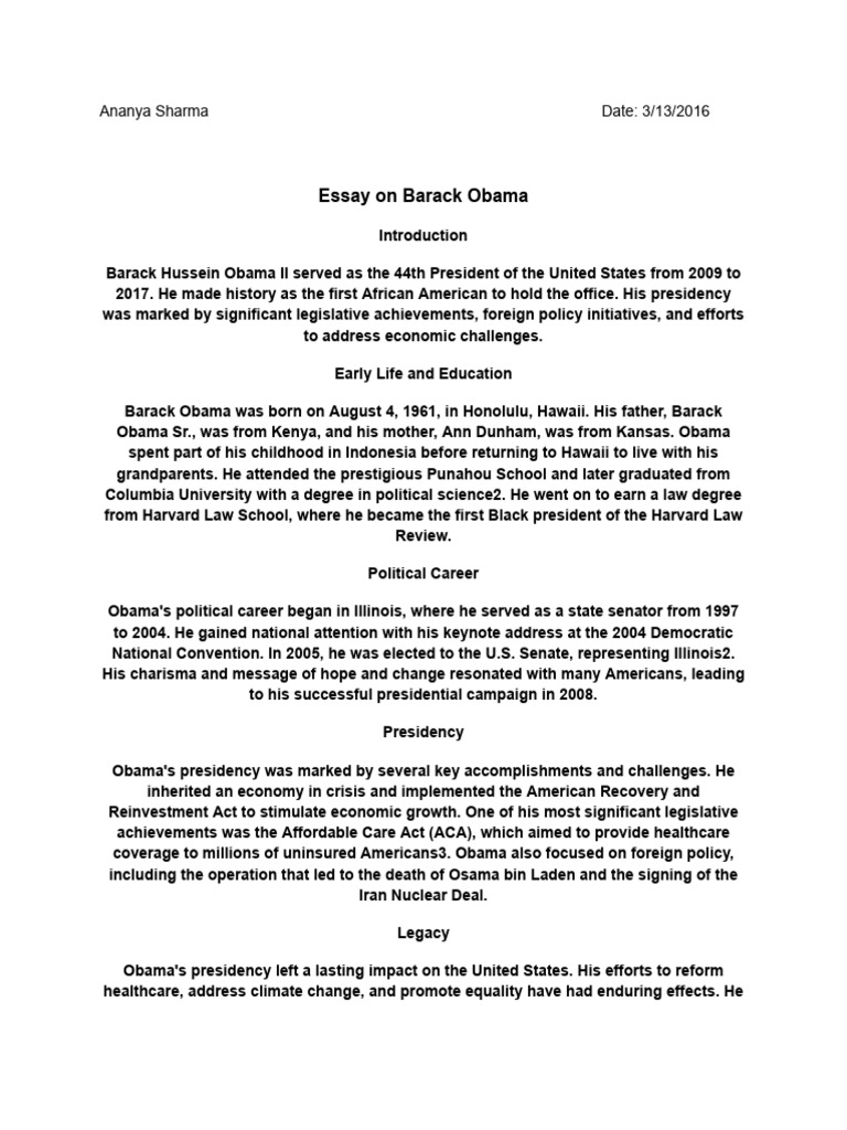 Barack Obama Importannce As U.S President | PDF | Barack Obama ...