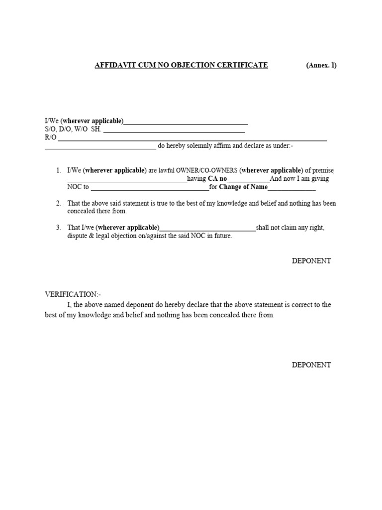 NOC NEW CONNECTION Single Applicant Joint Owner | PDF