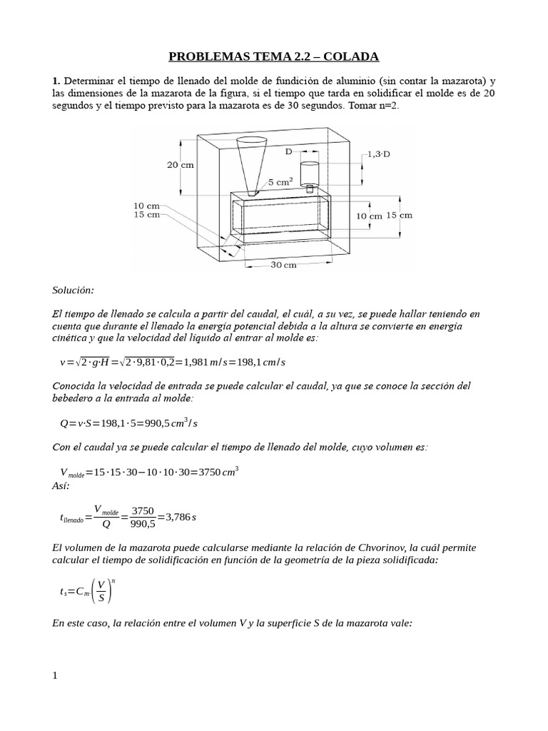 Dimensiones de Mazarota y Tiempo de Llenado | PDF | Esfera | Volumen