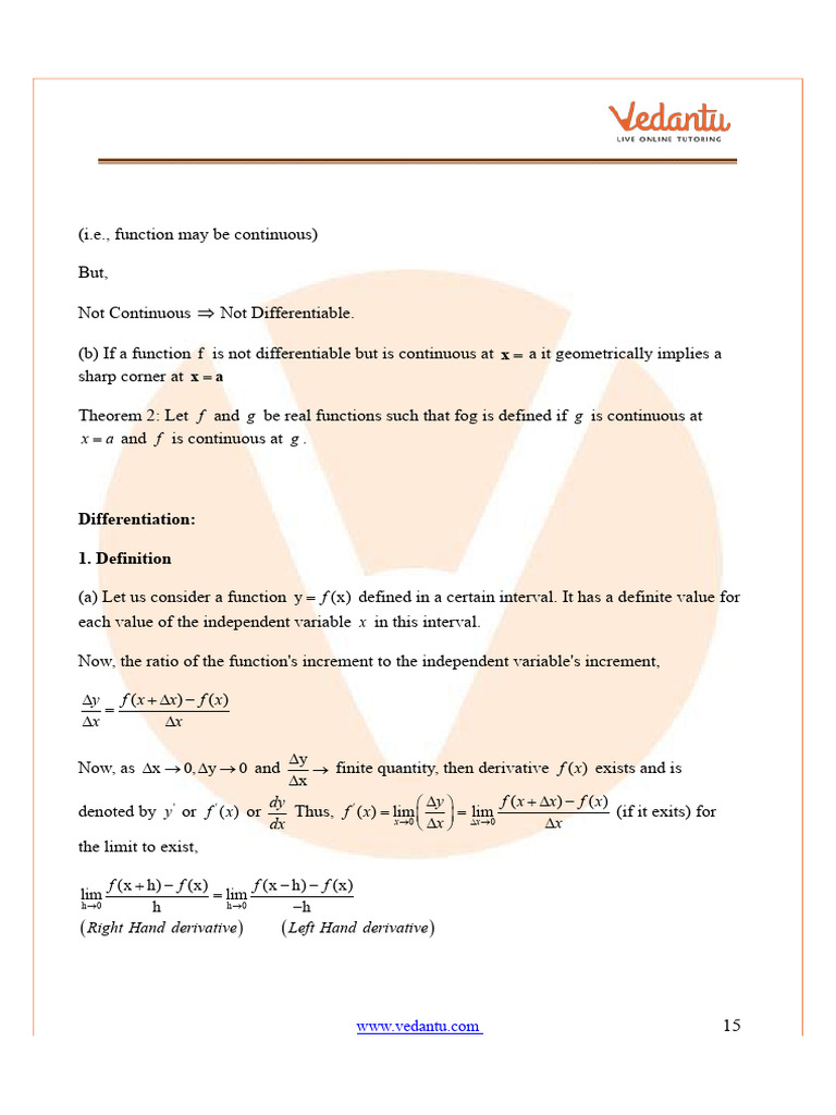 Cbse Class 12 Maths Notes Chapter 5 Continuity and Differentiability ...
