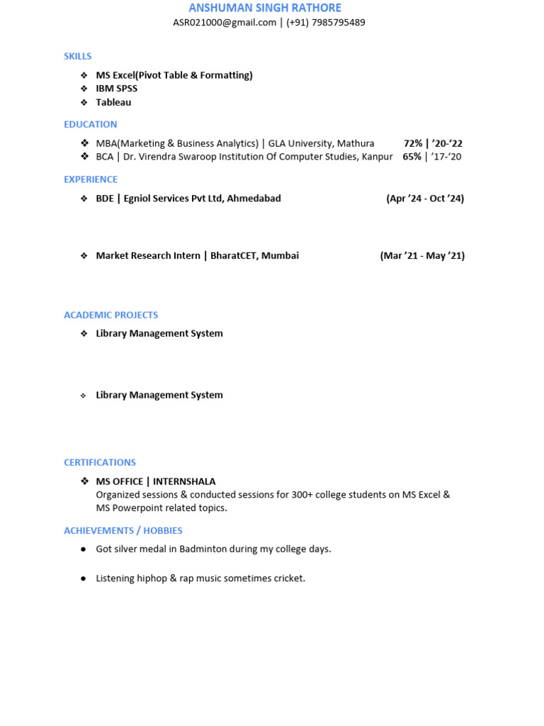 Anshuman Singh Rathore: Profile Overview | PDF