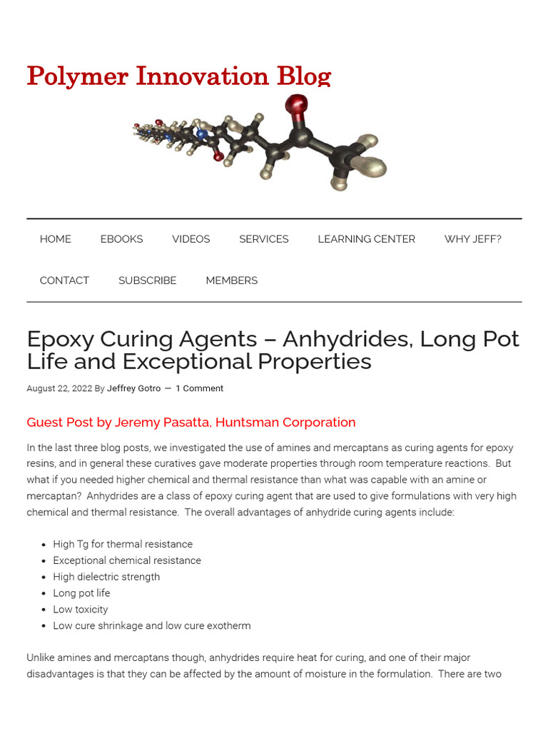 Anhydride Curing Agents for Epoxy | PDF | Epoxy | Stoichiometry