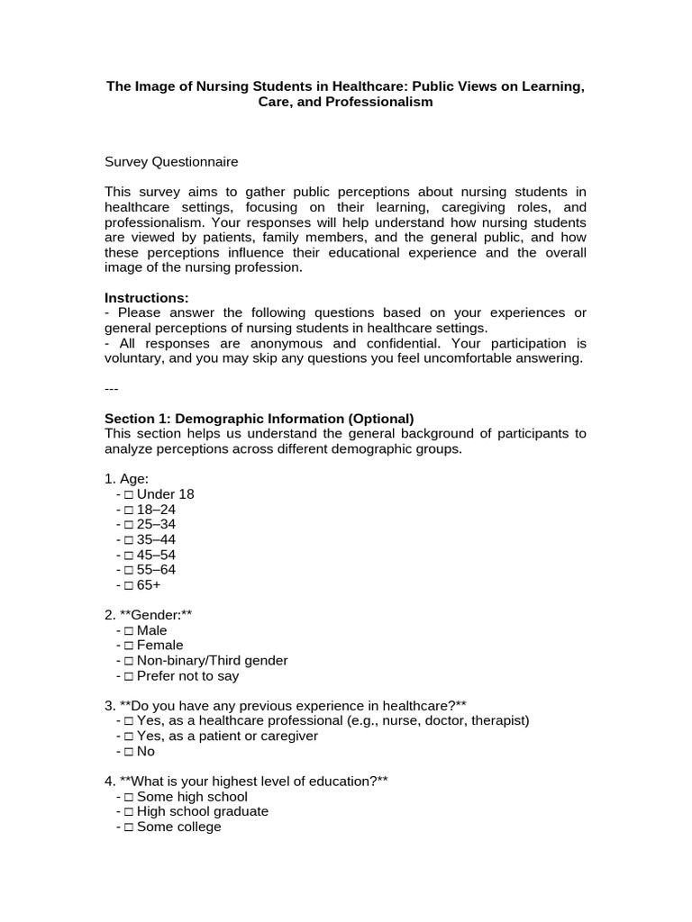 The Image of Nursing Questionnaire | PDF | Nursing | Health Care