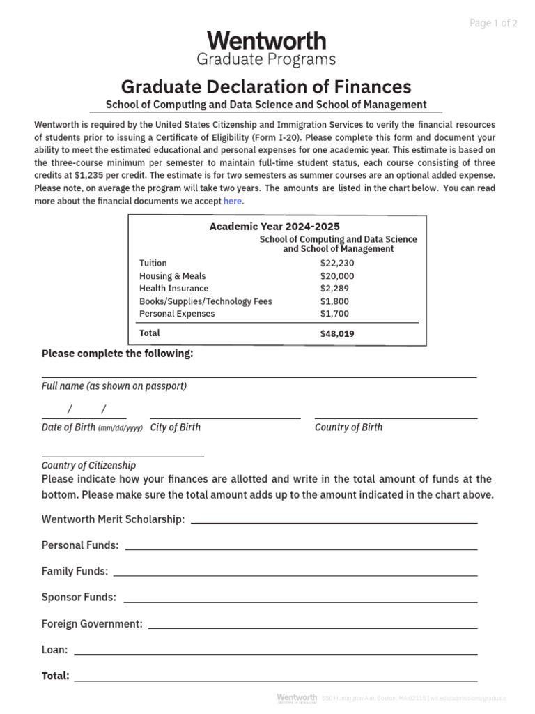 Graduate Financial Declaration Form | PDF