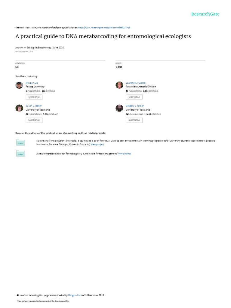 Liu Et Al. 2020. A Practical Guide To DNA Metabarcoding For ...